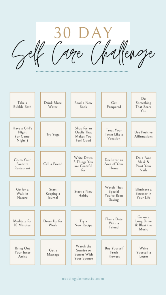 30 Day Self Care Challenge for Stay at Home Moms - NESTING DOMESTIC